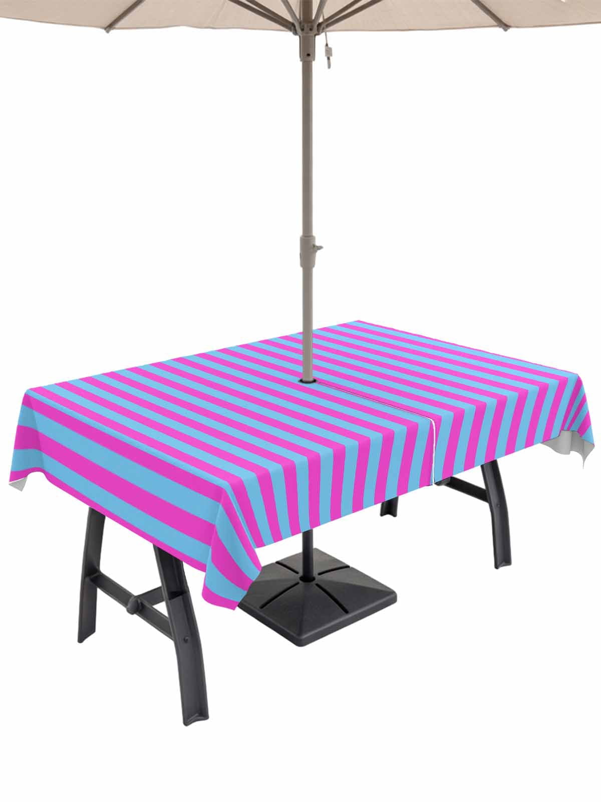 Blue Striped Rectangle Outdoor Tablecloth with Umbrella Hole Simple ...