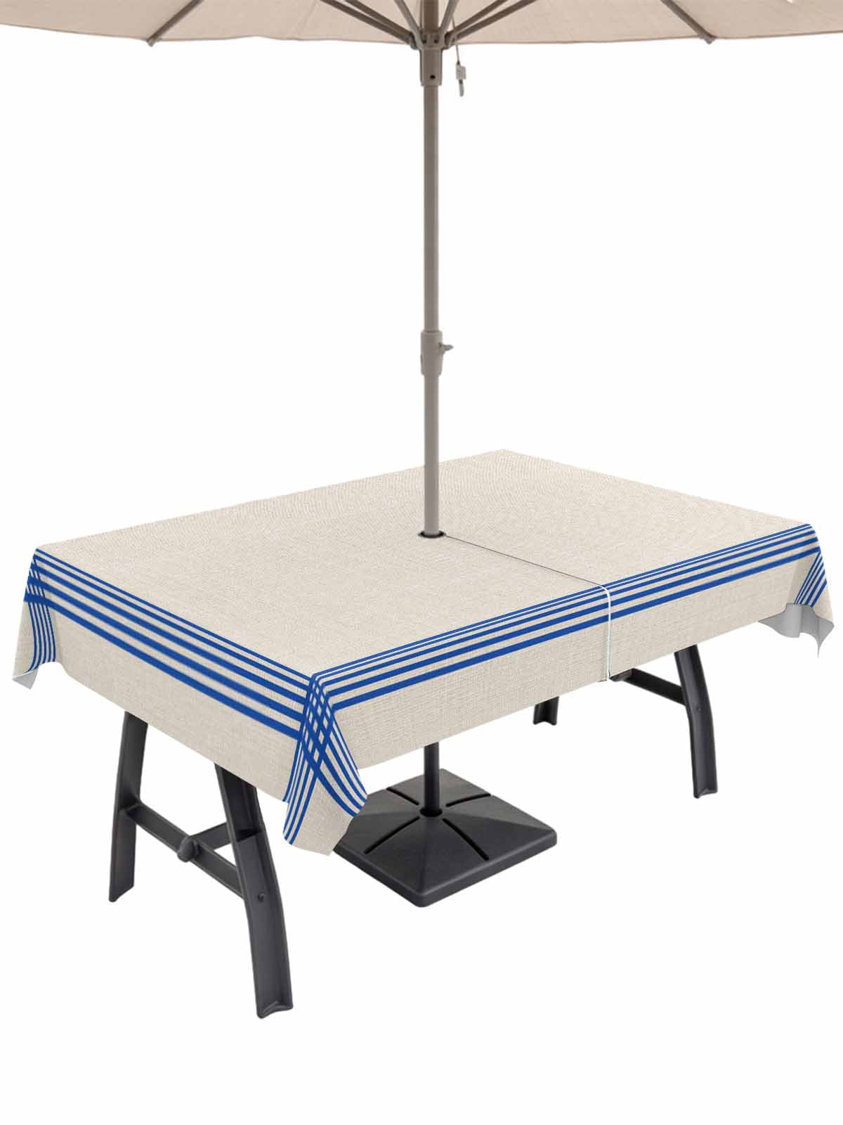 Blue Striped Rectangle Outdoor Tablecloth with Umbrella Hole Simple ...