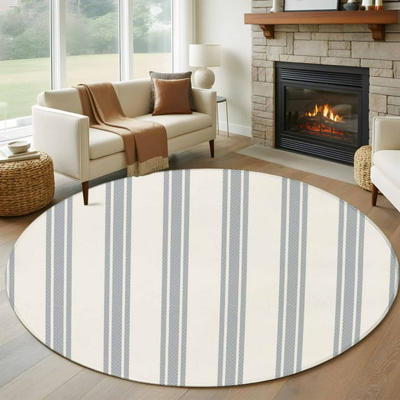 Blue Striped Round Area Rug 6 FT, Non Slip Bedroom Area Rug, Modern ...