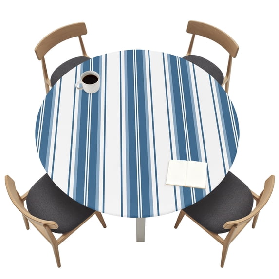 Blue Striped Round Fitted Table Cover Vertical Stripe Modern Minimalist ...