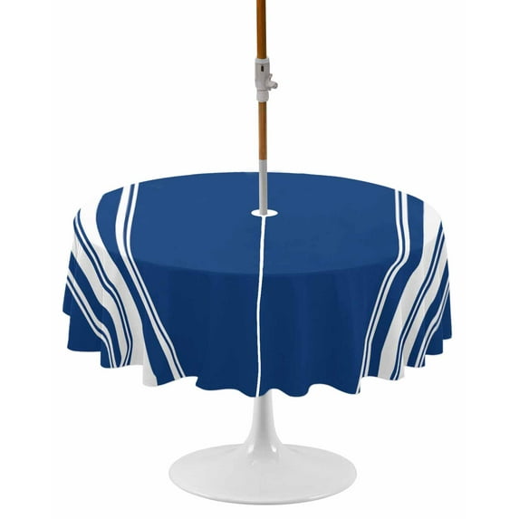 Blue Striped Round Outdoor Tablecloth, Waterproof Table Cloth Cover ...