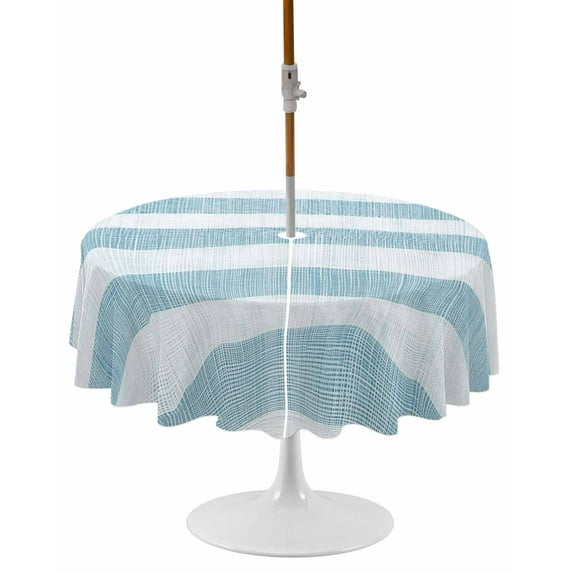 Blue Striped Round Outdoor Tablecloth, Waterproof Table Cloth Cover ...