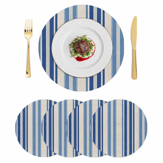 Blue Striped Round Placemats Set of 4 Farmhouse Modern Stripes Place ...