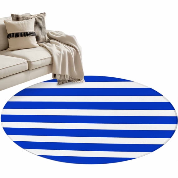 Blue Striped Round Rug 3.3ft Washable Circle Entryway Rugs Non Slip ...