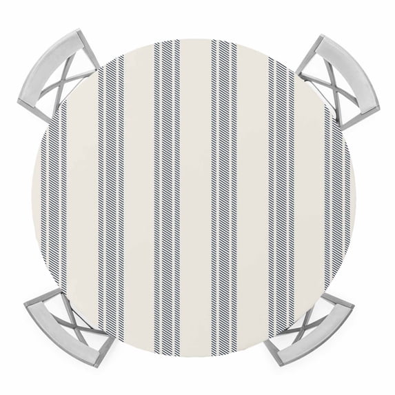 Blue Striped Round Tablecloth for 45-54 Inch Tables, Fitted Table Cover ...