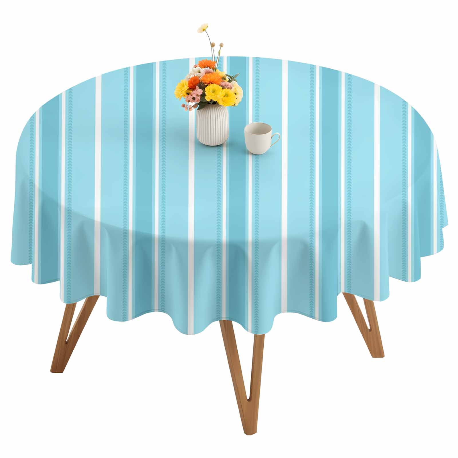 Blue Striped Round Tablecloth 54 inches Boho Teal Blue White Stripes ...