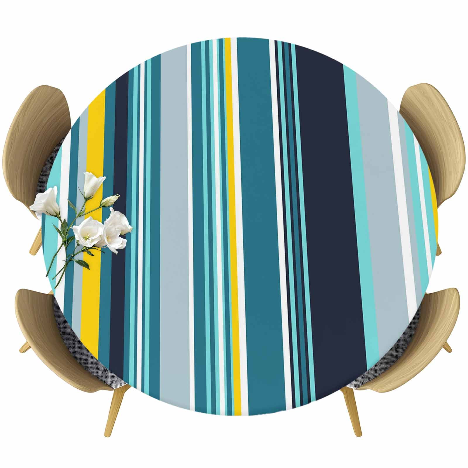 Blue Striped Round Tablecloth 55-60 Inch Round Fitted Table Cloth with ...