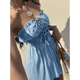 Blue Striped Ruffle Off-Shoulder Tube Dress With Front Tie - Mini Beach ...