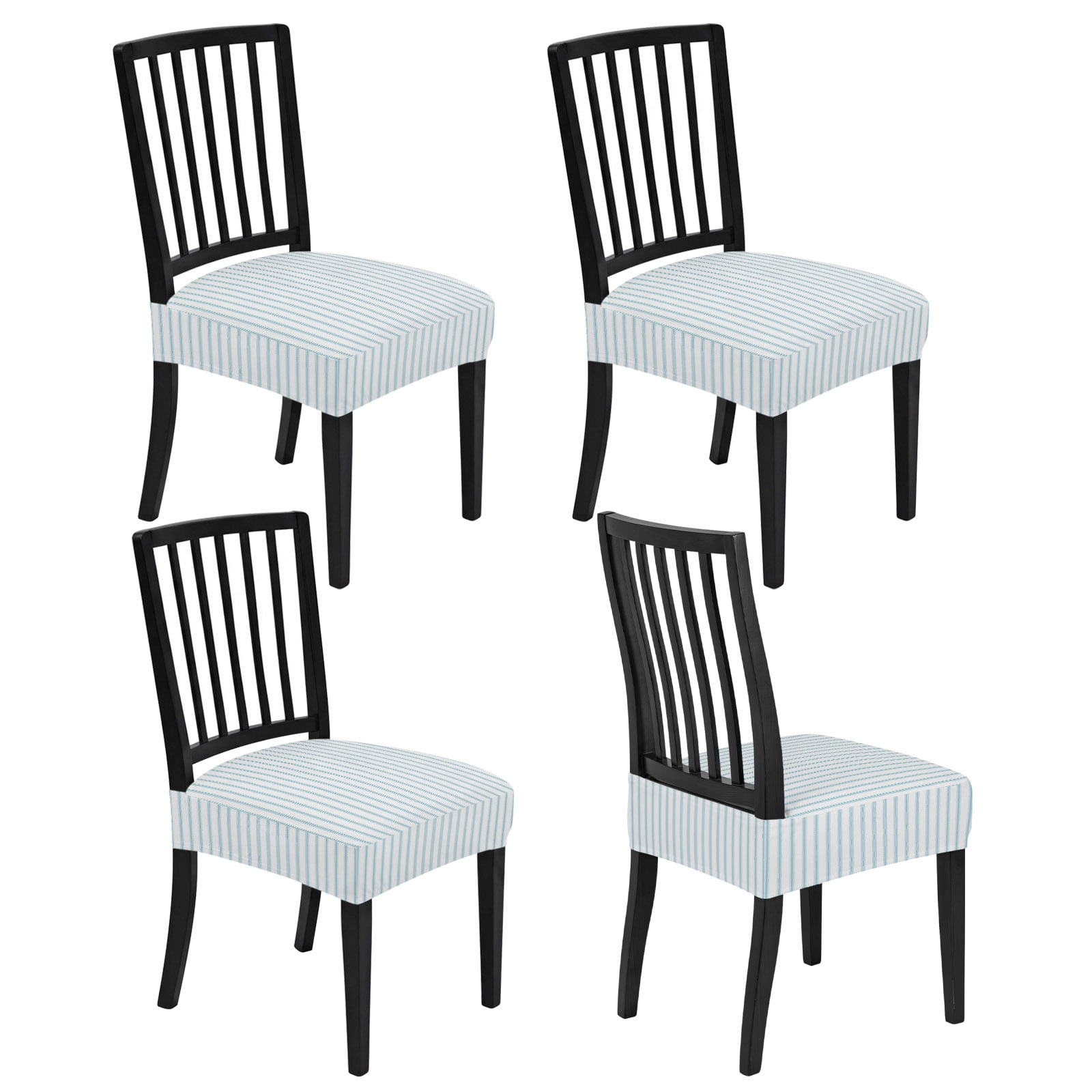 Blue Striped Seat Covers for Dining Room Chairs Set of 4, Blue White ...