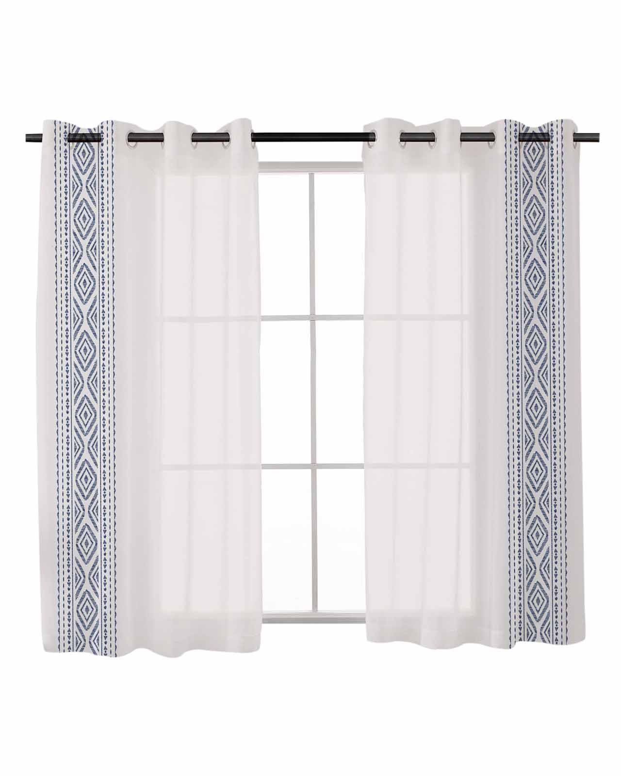 Blue Striped Sheer Curtains 54 Inch Length 2 Panels Vintage Boho Tribe ...