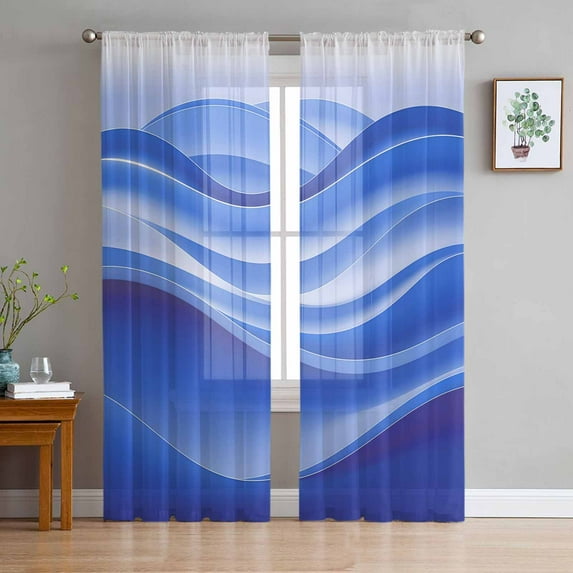 Blue Striped Sheer Curtains 96 Inches Long 2 Panels Set, Window Sheer ...
