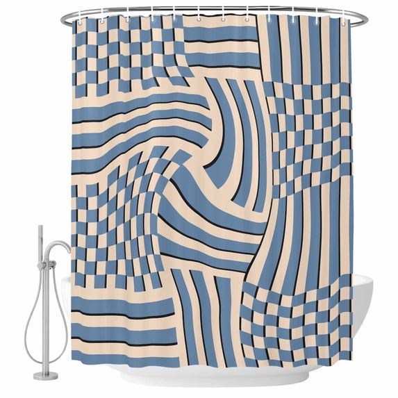 Blue Striped Shower Curtain for Bathroom, Color Blocks Geometric ...