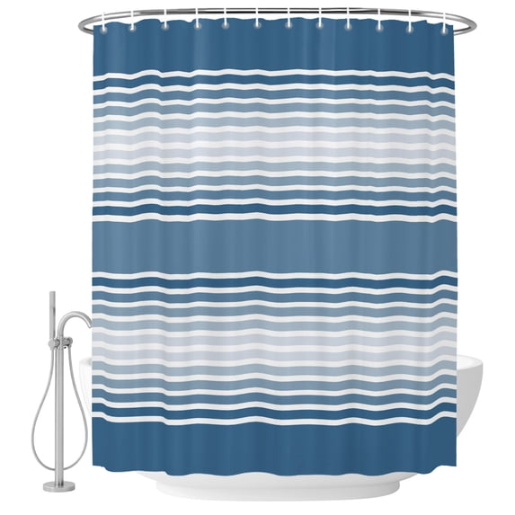 Blue Striped Shower Curtain Set with Hooks, Modern Farmhouse Stripe ...