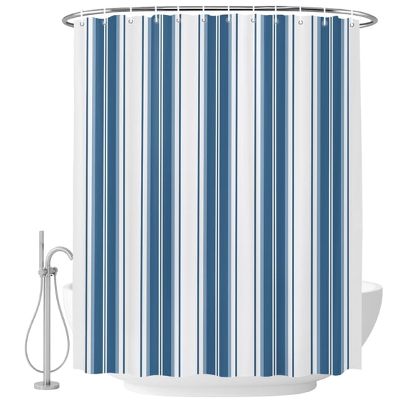 Blue Striped Shower Curtain Set with Hooks, Vertical Stripe Modern ...