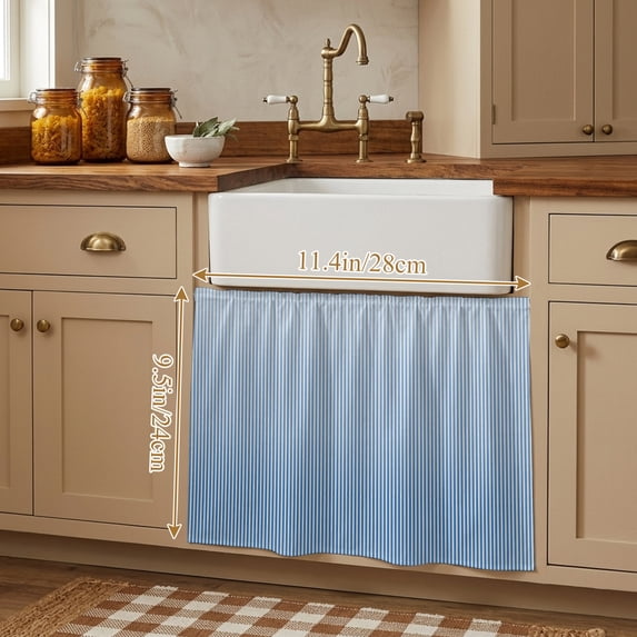 Blue Striped Small Cabinet Curtains 10"W x 11"L, Modern Minimalist ...