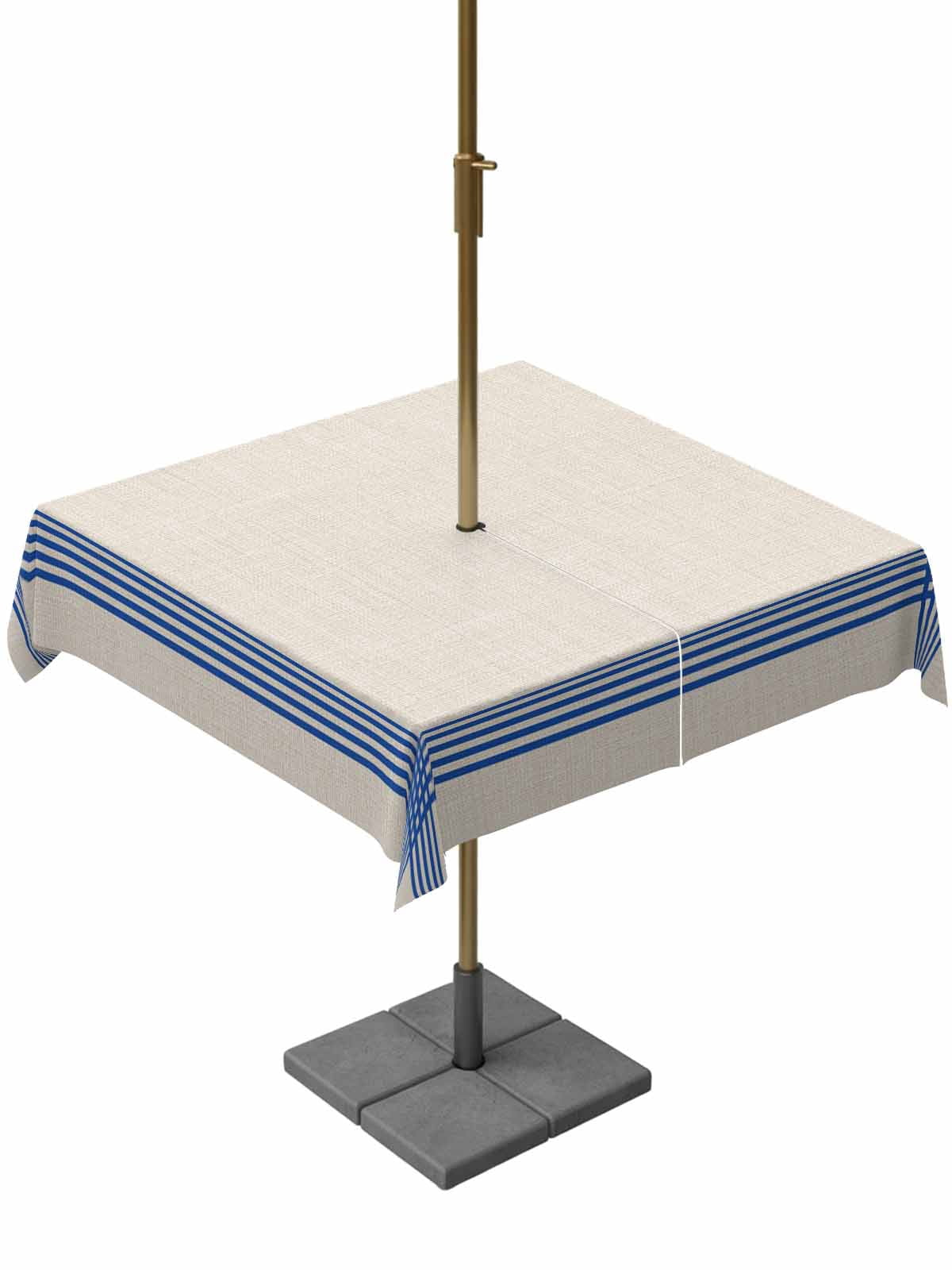 Blue Striped Square Outdoor Tablecloth with Umbrella Hole Simple Stripe ...