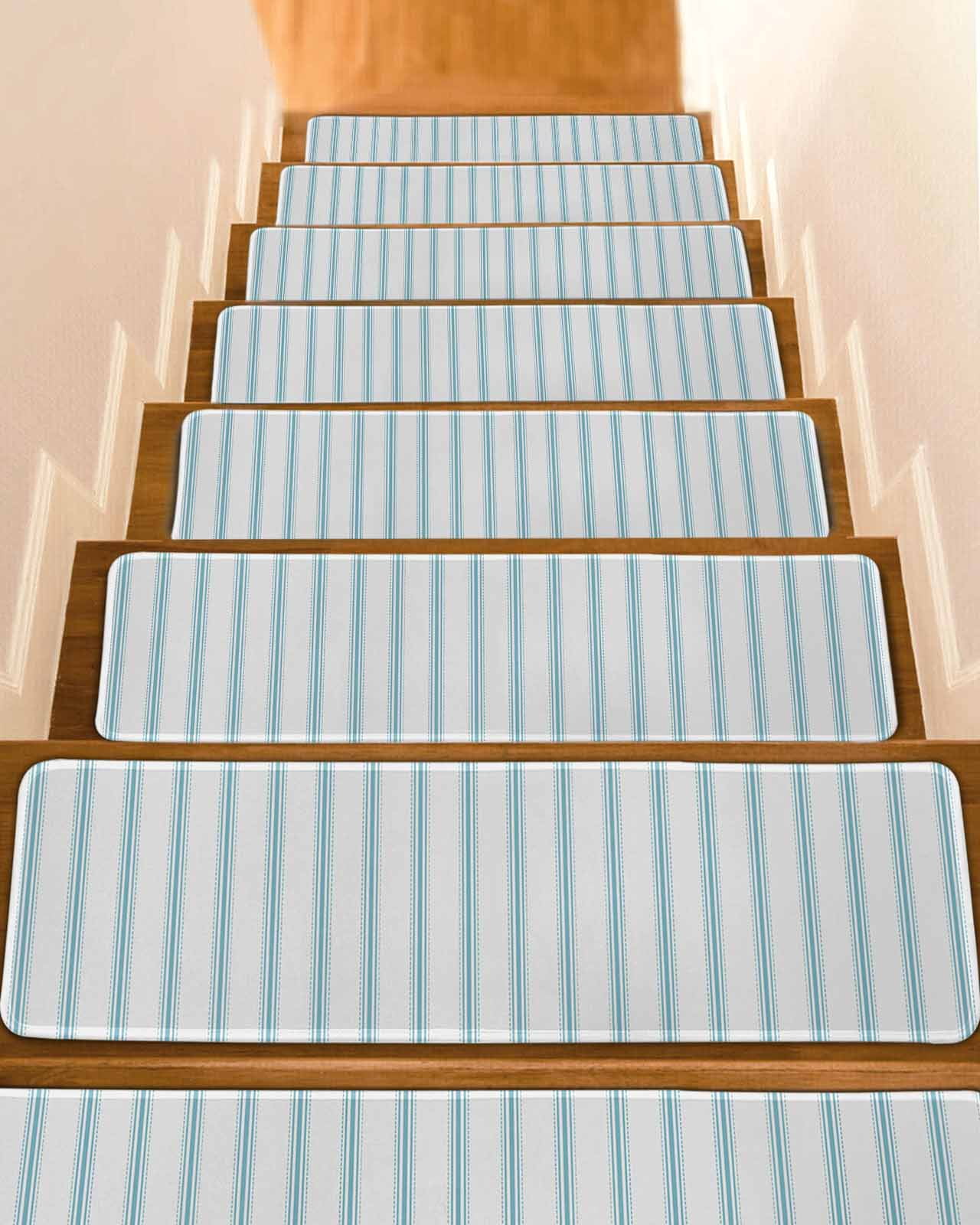 Blue Striped Stair Treads for Wooden Steps Indoor Runner Rug Carpet ...