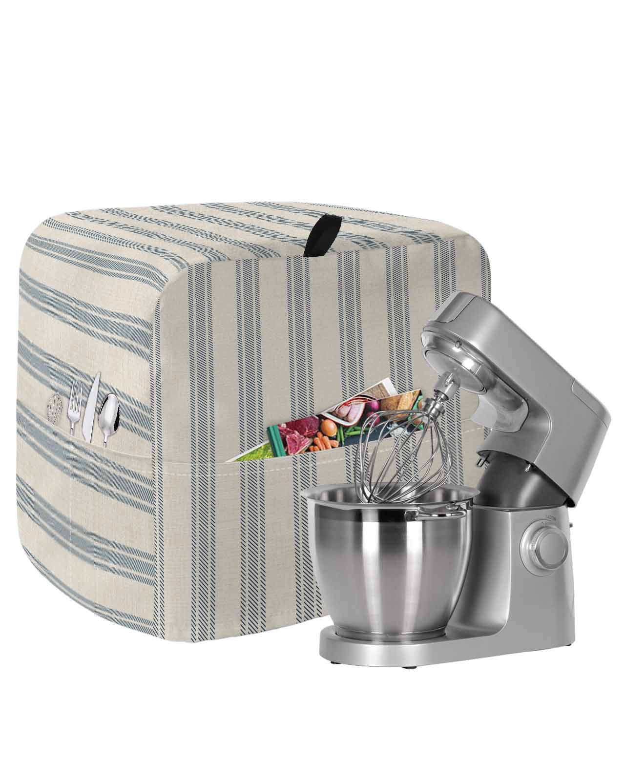 Blue Striped Stand Mixer Dust Cover with Storage Pocket & Handles ...