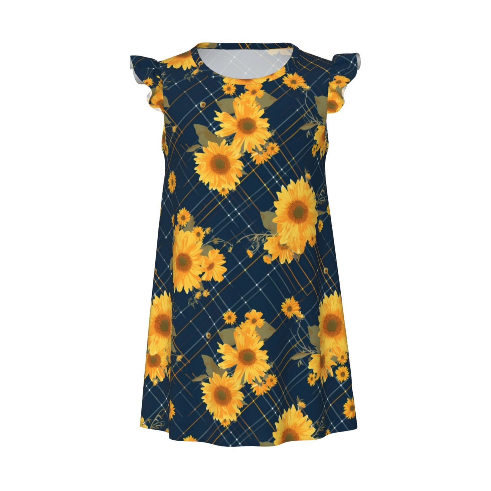 Blue Striped Sunflower A Girls Nightgowns, Short Sleeves Princess Dress ...