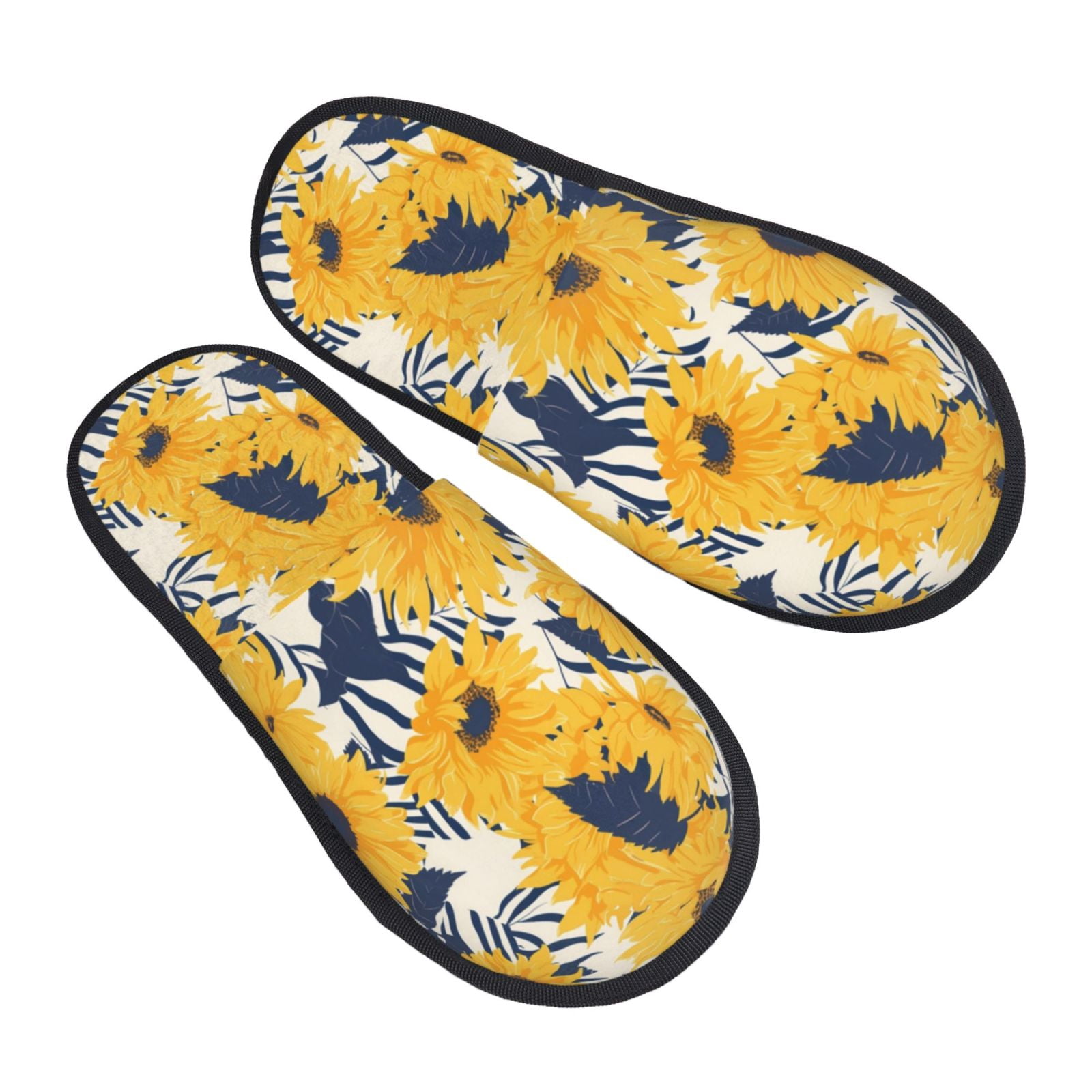 Blue Striped Sunflower House Slippers for Women Indoor, Fuzzy Warm ...