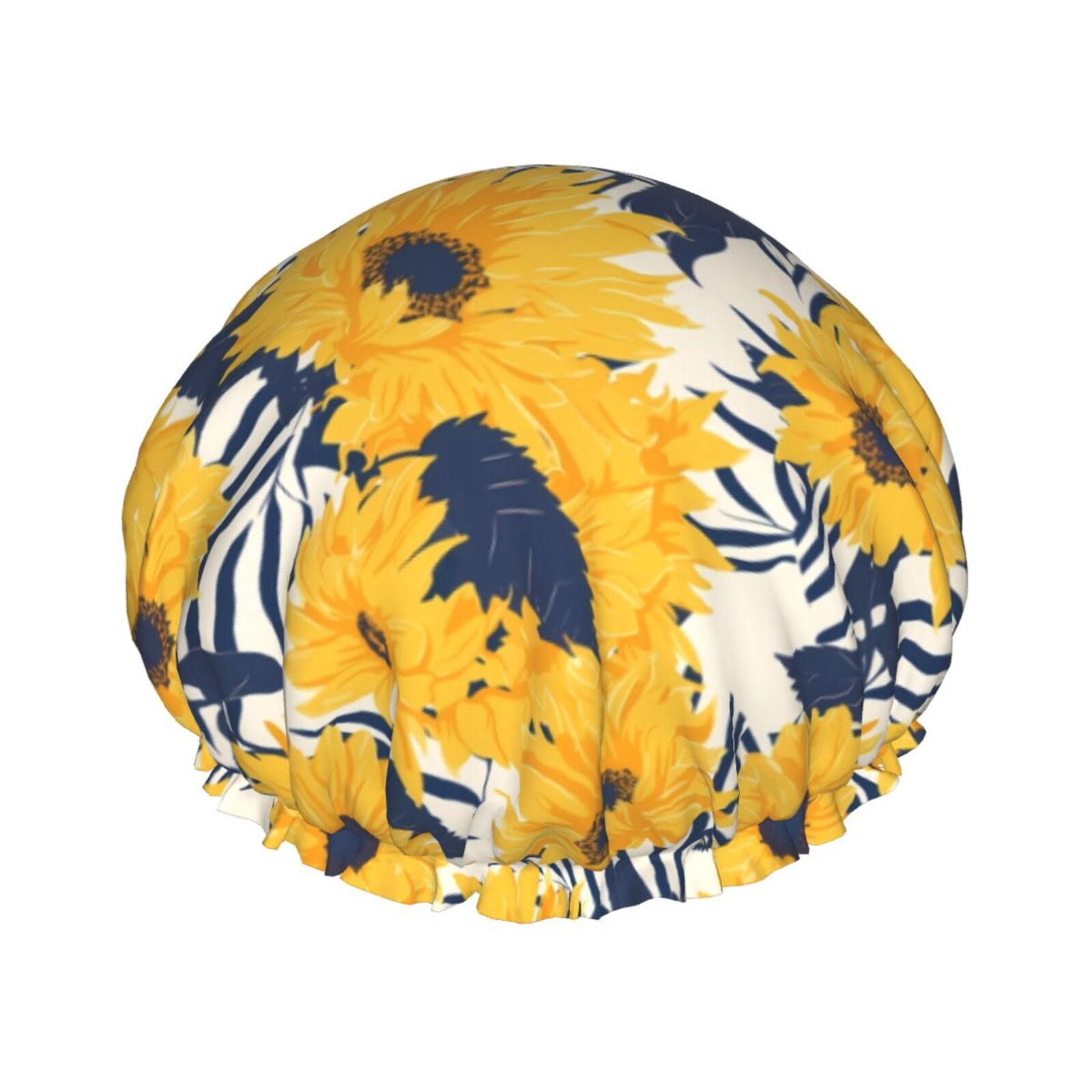 Blue Striped Sunflower Shower Cap, Reusable Bath Hair Hat for all Hair ...