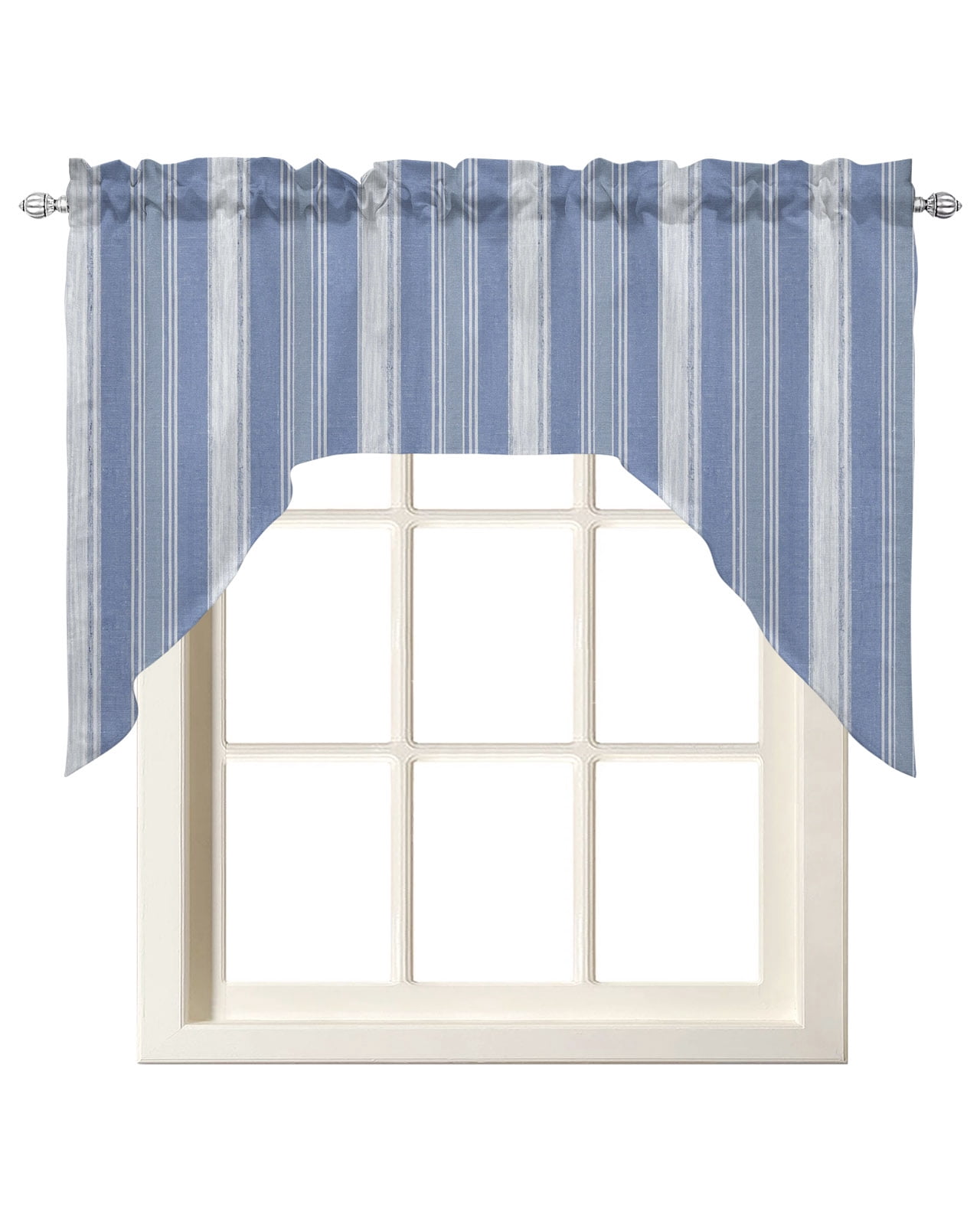 Blue Striped Swag Curtains for Kitchen Farmhouse Stripes Modern ...