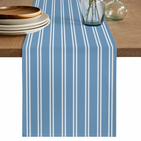 Blue Striped Table Runner 108 Inches Long,Farmhouse Modern Striped ...