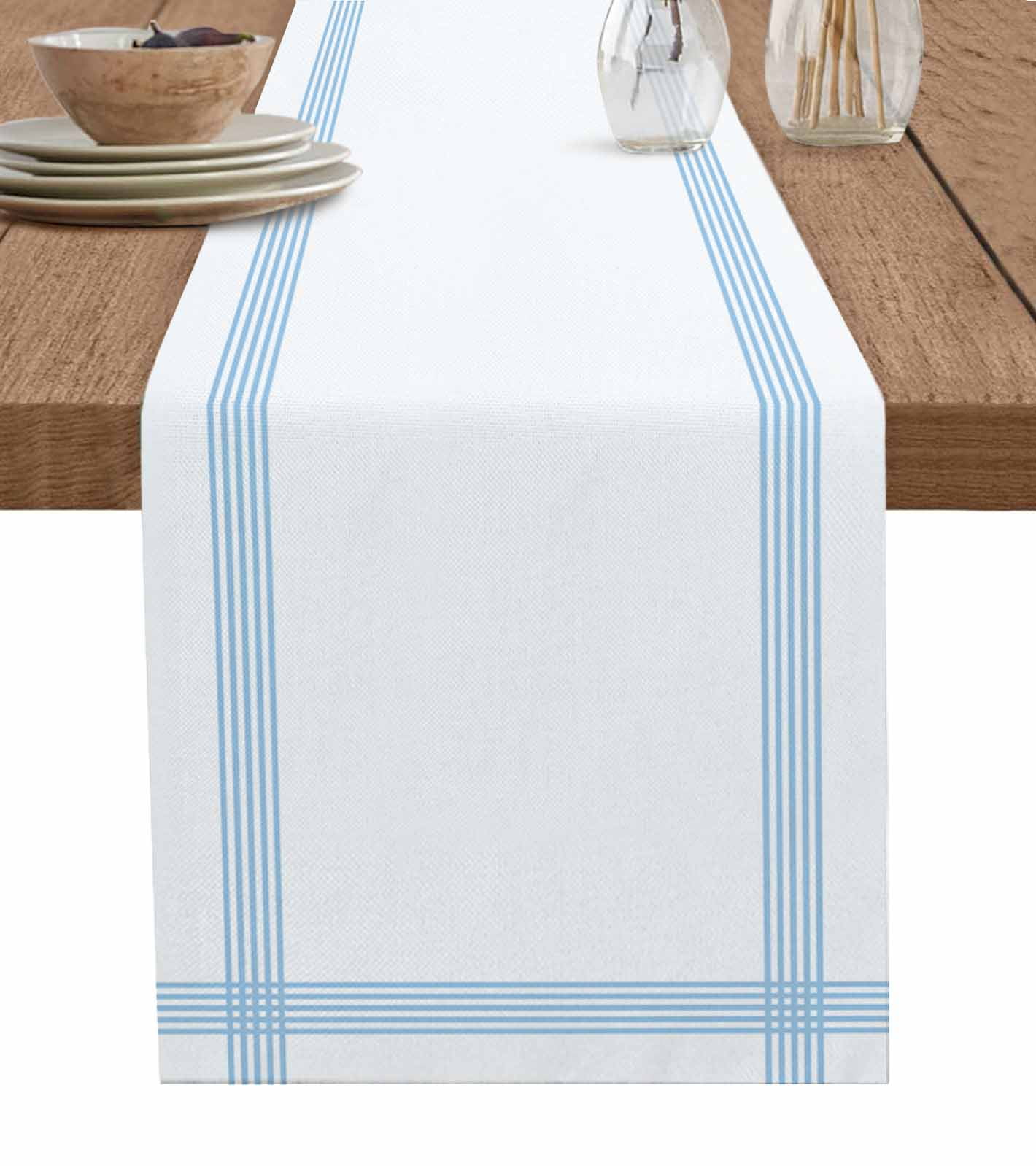 Blue Striped Table Runner 120 Inches, Geometric Minimalist Watercolor ...