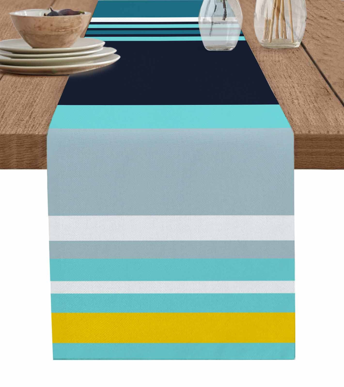 Blue Striped Table Runner 48 Inches, Ombre Aqua Yellow Farmhouse ...