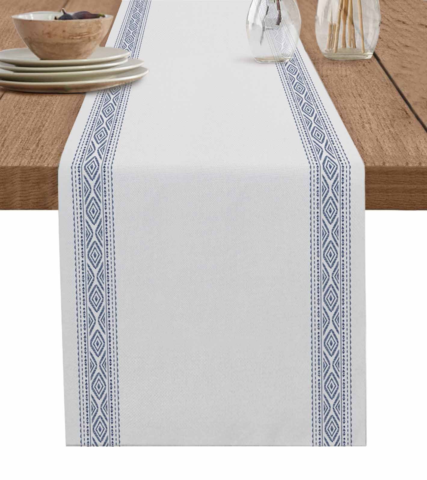 Blue Striped Table Runner 70 Inches, Vintage Boho Tribe Art Farmhouse ...