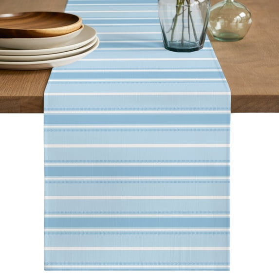 Blue Striped Table Runner, Boho Light Blue White Stripes Coastal ...