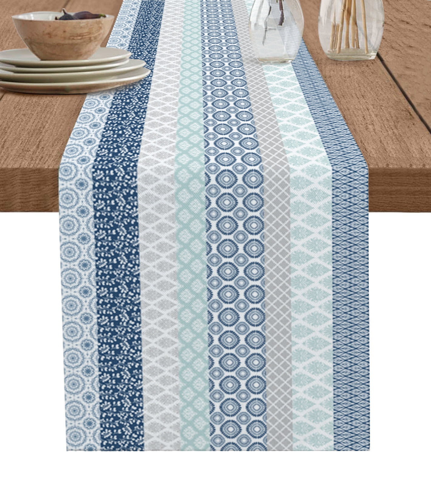 Blue Striped Table Runner Boho Modern Geometric Abstract Art Ethnic ...