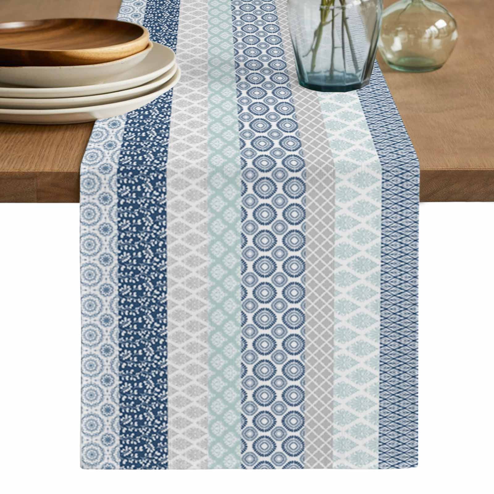 Blue Striped Table Runner, Boho Modern Geometric Abstract Art Ethnic ...