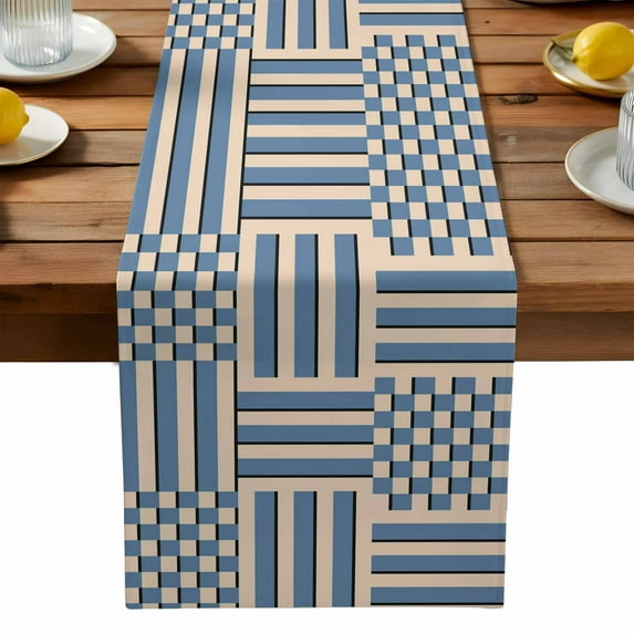 Blue Striped Table Runner, Color Blocks Abstract Design Kitchen Table ...