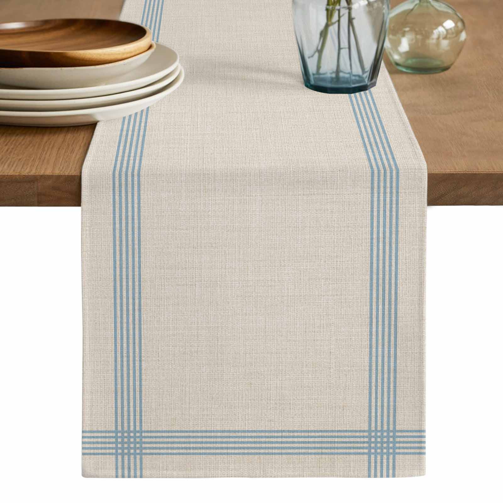 Blue Striped Table Runner, Farmhouse Beige Geometric Minimalist ...