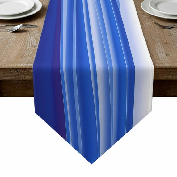 Blue Striped Table Runner Linen Burlap Table Runner 108 Inches Long ...