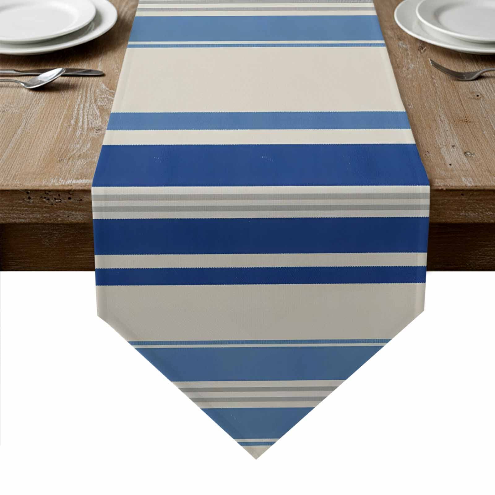 Blue Striped Table Runner Linen Burlap Table Runner 120 Inches Long ...