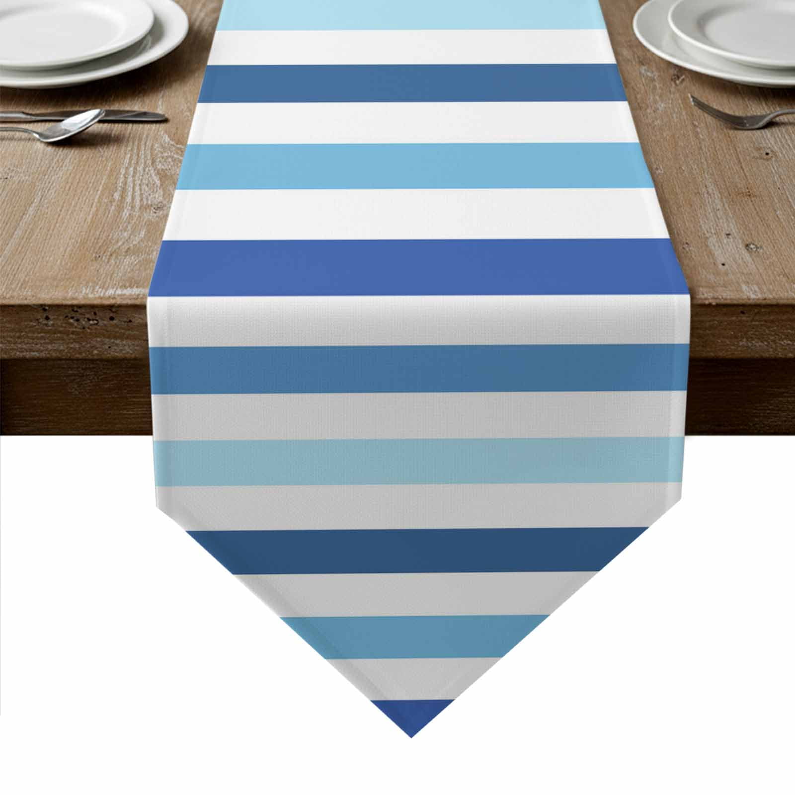 Blue Striped Table Runner Linen Burlap Table Runner 120 Inches Long ...