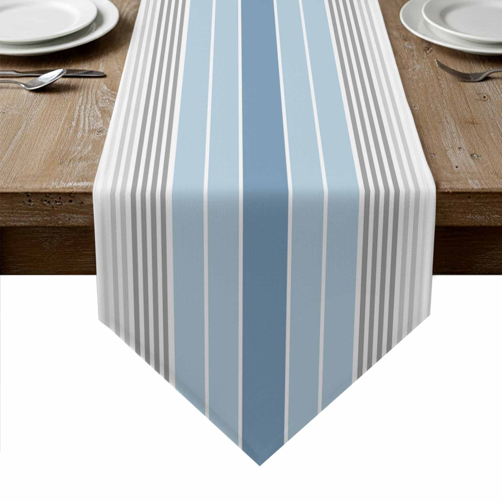 Blue Striped Table Runner Linen Burlap Table Runner 36 Inches Small ...