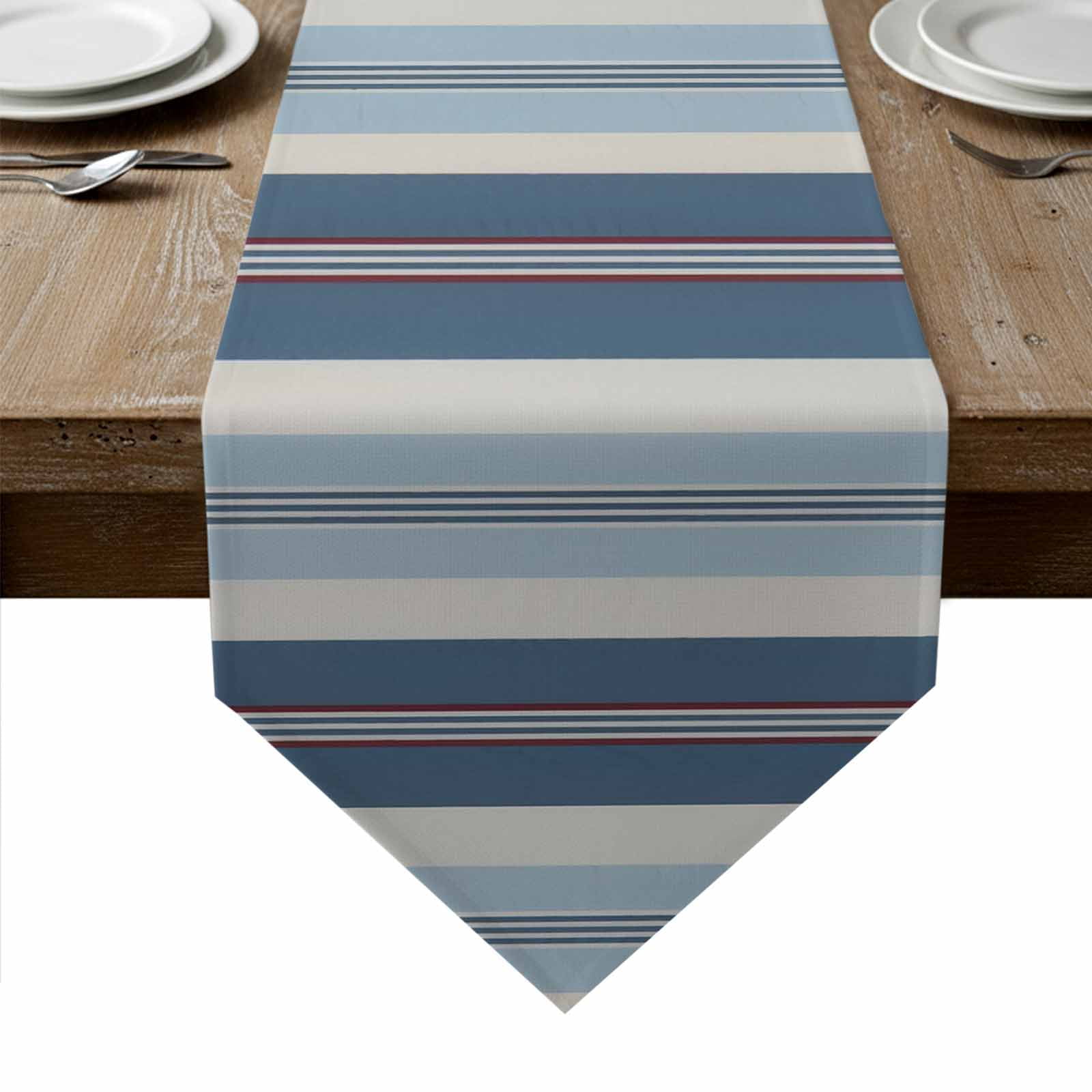 Blue Striped Table Runner Linen Burlap Table Runner 90 Inches Long ...