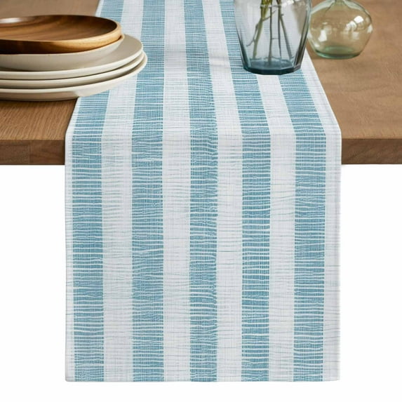 Blue Striped Table Runner, Rustic Farmhouse Stripes Washable Cotton ...