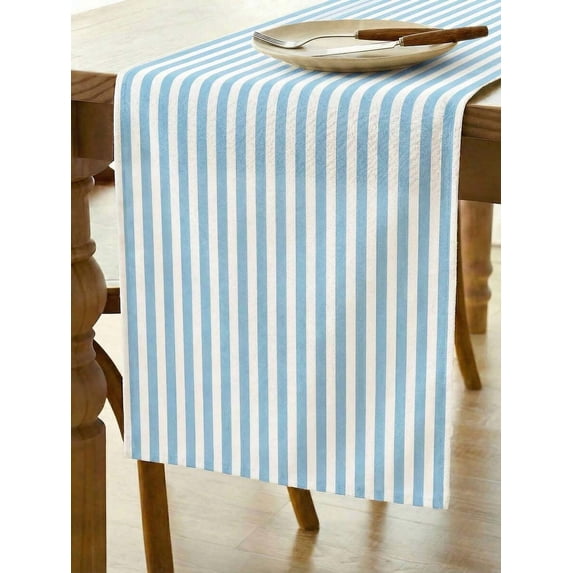 Blue Striped Table Runner - Textured Rectangular Linen for Dining Table ...