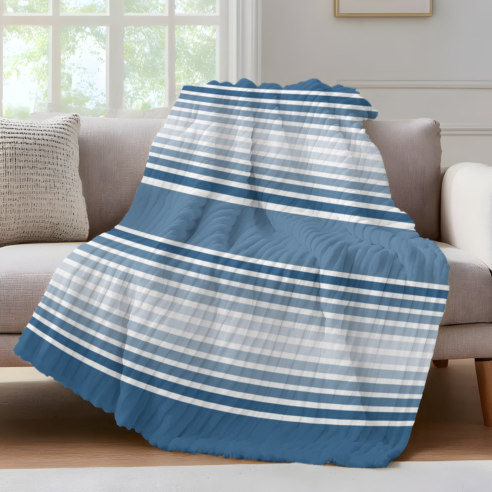 Blue Striped Throw Blanket for Couch Modern Farmhouse Stripe Minimalist ...