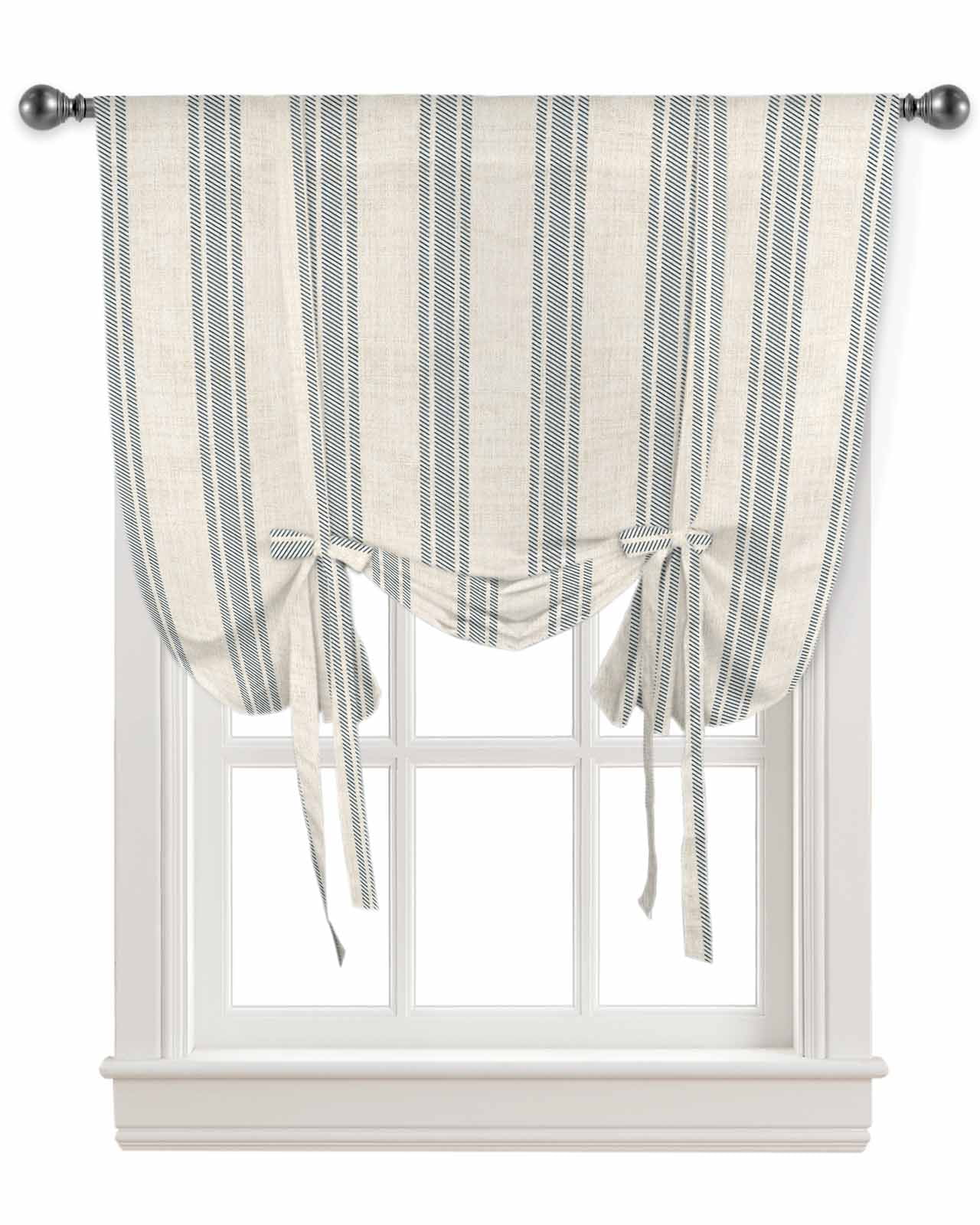 Blue Striped Tie Up Curtains for Window, Modern Farmhouse Stripes Rustic Thermal Insulted ...