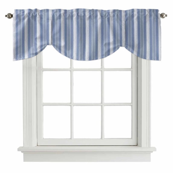 Blue Striped Tie Up Valance Curtain for Kitchen Living Room Bedroom ...