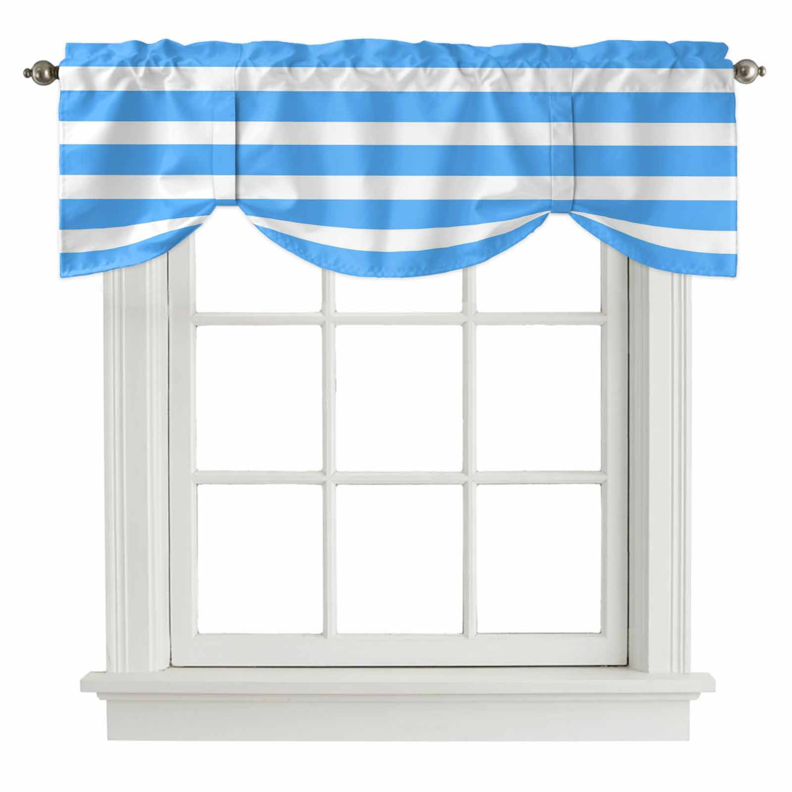 Blue Striped Tie Up Valance Curtains for Windows, Kitchen Curtains ...