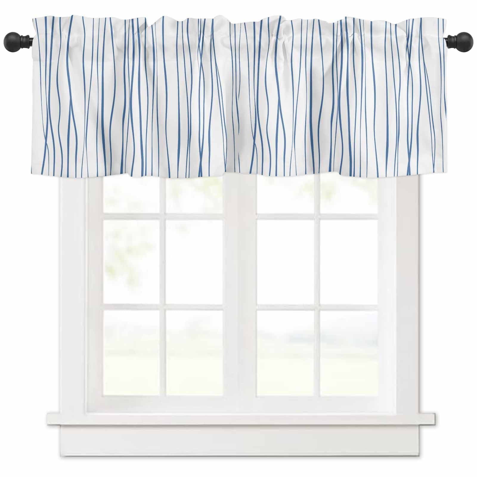 Blue Striped Valance for Windows Geometric Stripes Art Window Treatment ...