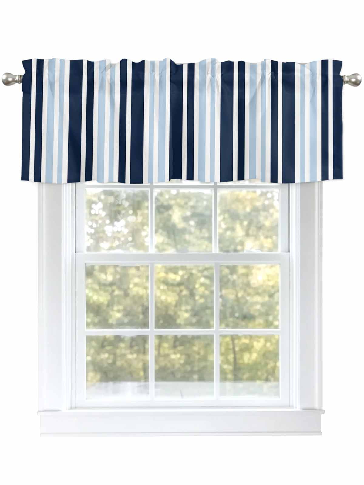 Blue Striped Valances for Windows, Rod Pocket Kitchen Valance Curtains ...