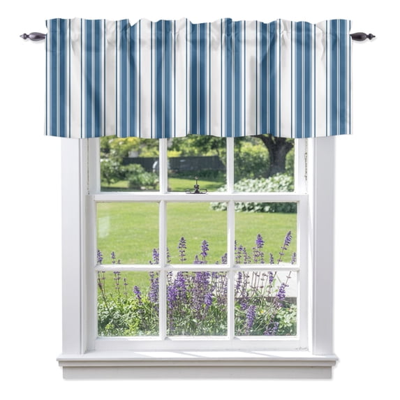Blue Striped Valances for Windows, Vertical Stripe Modern Minimalist ...