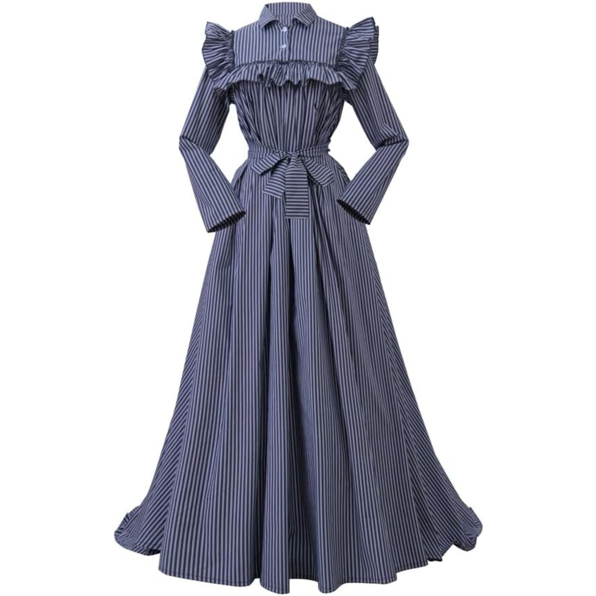 Blue Striped Vintage Dress - Regency Era Ruffled Gown - Walmart.com